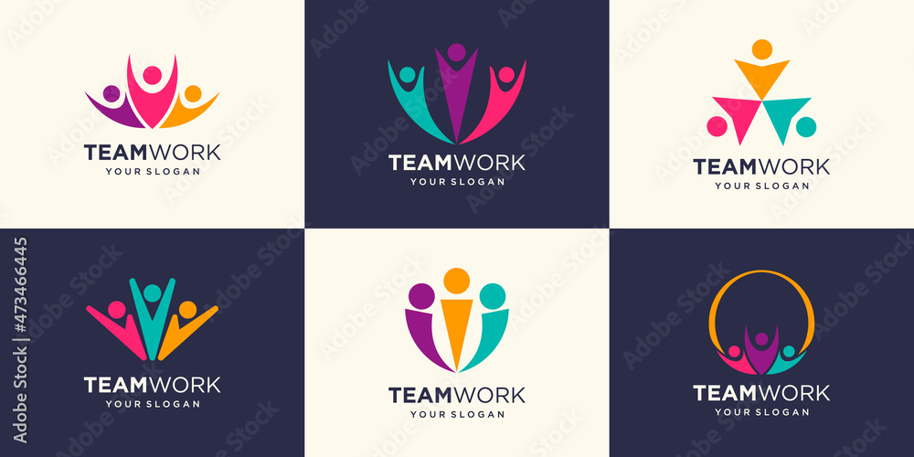 Three People Collaboration. Concept of Teamwork and Great work logo ...