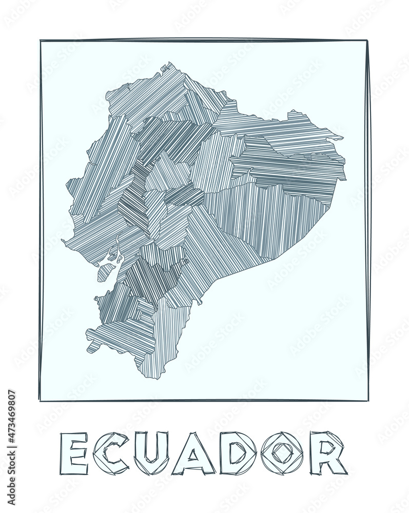 Sketch map of Ecuador. Grayscale hand drawn map of the country. Filled ...