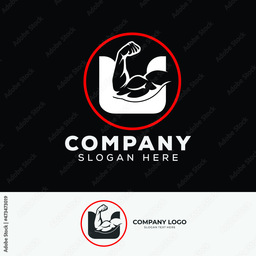 Muscular arm letter U logo design Letter "U" arm biceps in negative ...