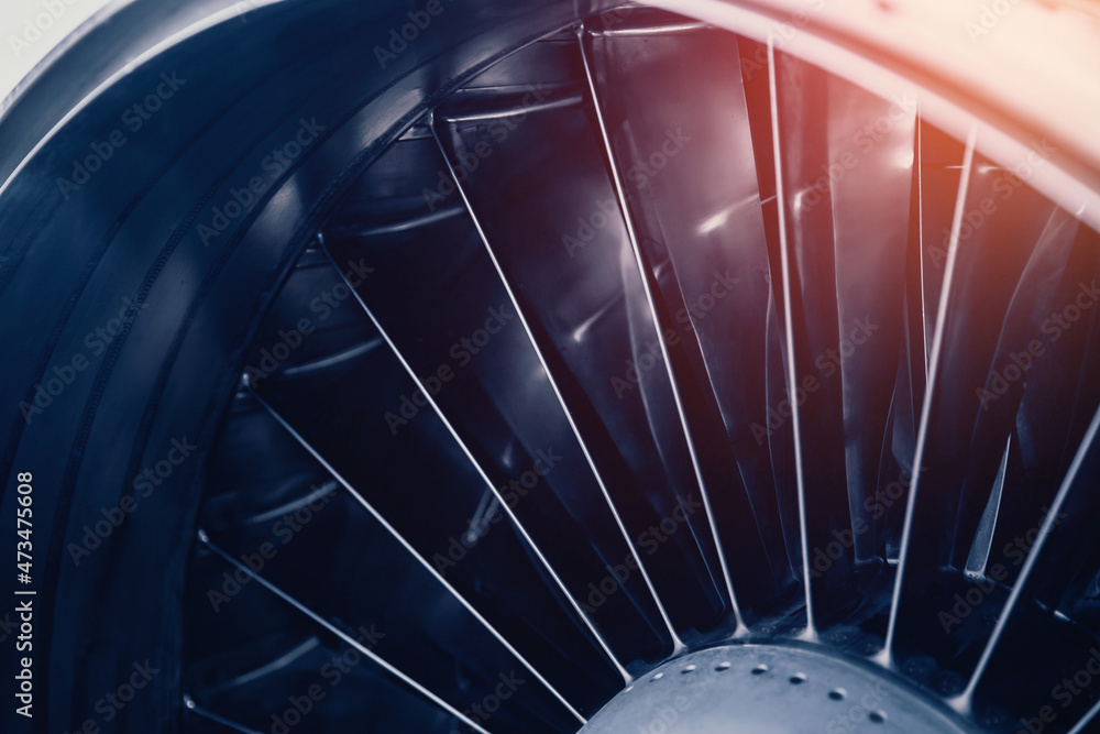 Turbine Disassembled jet aircraft engine undergoing scheduled repair of ...