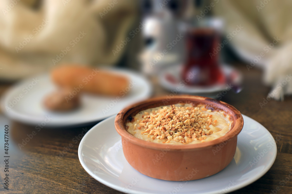 Turkish baked rice pudding, Firinda Sutlac with its burnt and ...