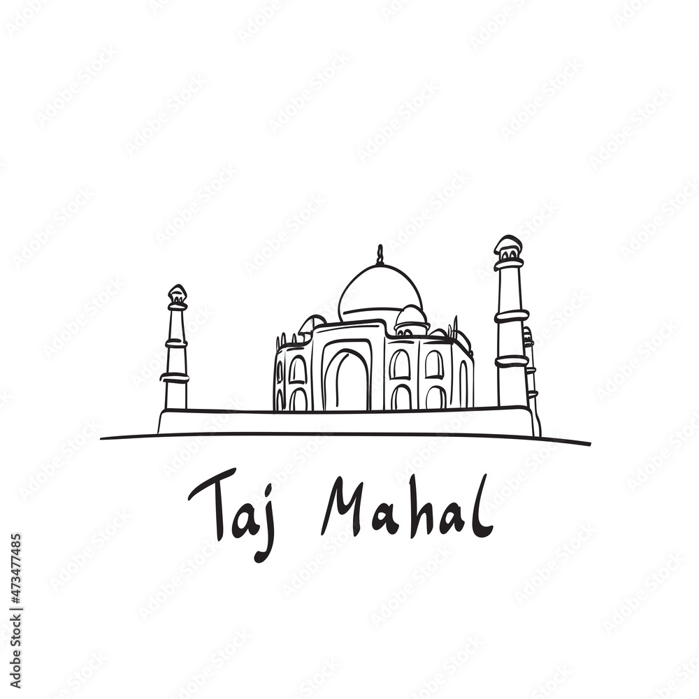 taj mahal illustration vector hand drawn isolated on white background ...