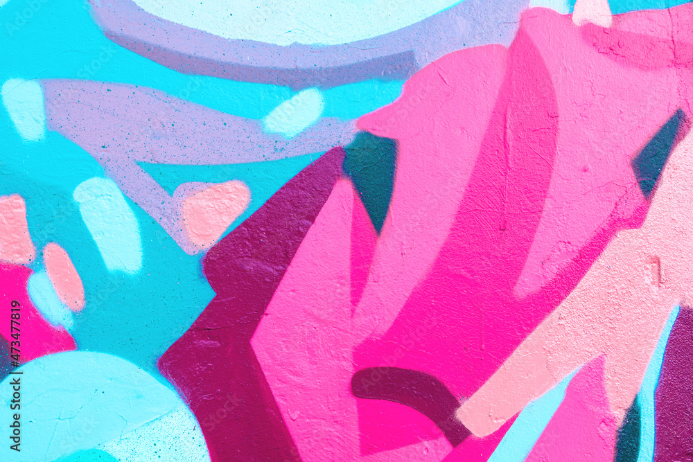 Closeup of colorful teal, pink and purple urban wall texture. Modern ...