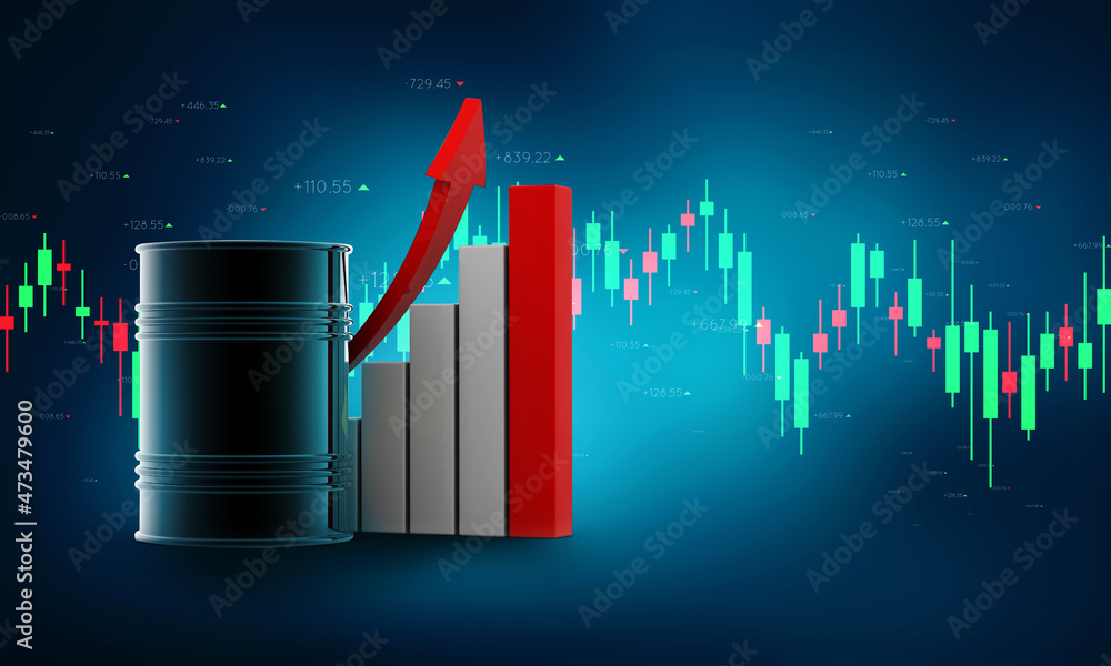 Oil / petrol price hike concept. Oil or petrol barrel and graph with ...