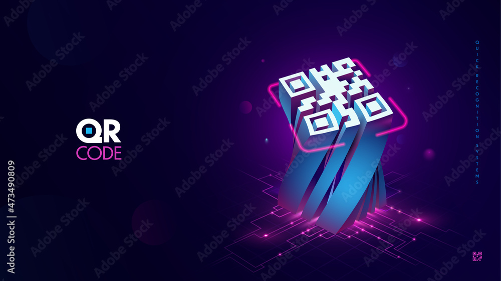Futuristic blue QR code scanning with light neon effect vector ...