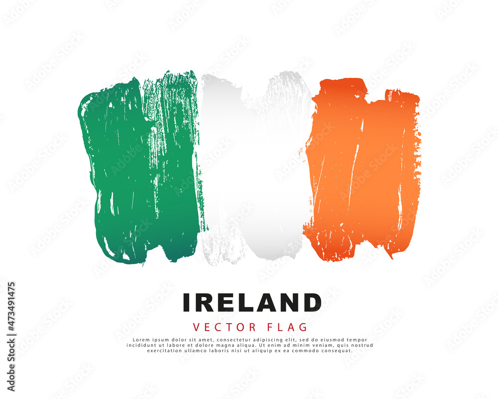 Ireland flag. Hand drawn green, white and orange brush strokes. Vector ...
