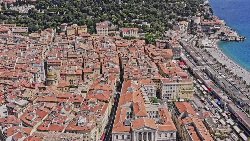 Nice France Aerial v13 birds eye view away from castle hill waterfall ...