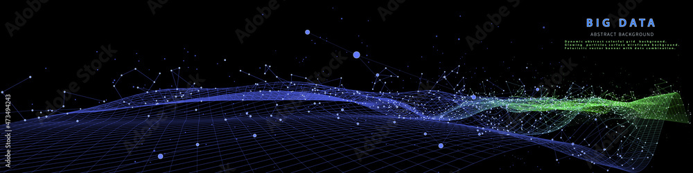 Abstract technology background with polygonal technology grid and blurred lines on dark ...