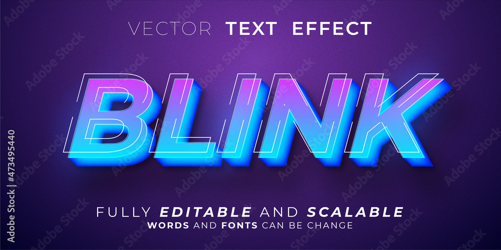 Blink text effect, Editable 3d text style Stock Vector | Adobe Stock