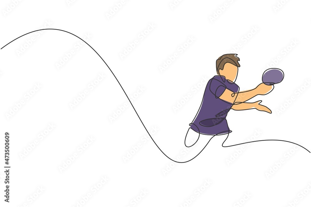 One single line drawing of young energetic man table tennis player hold ...