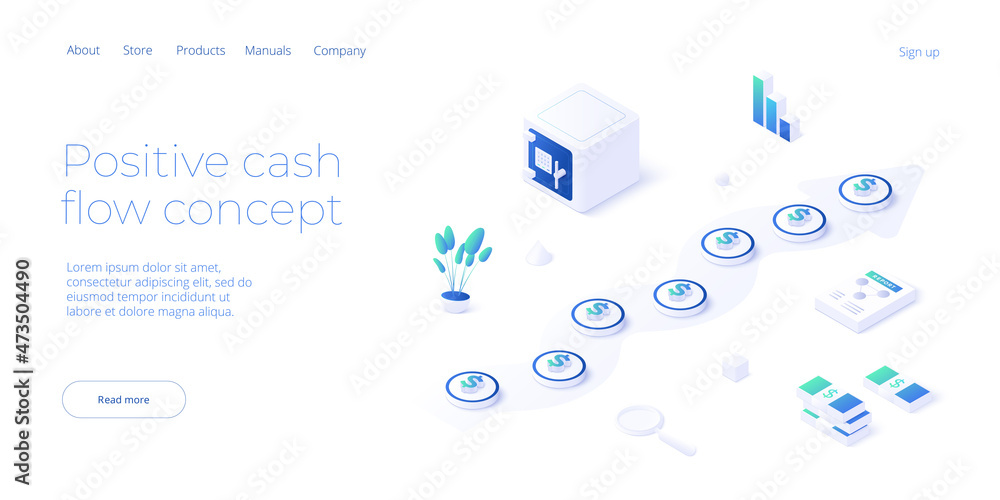 Cash flow or cashflow vector illustration in isometric design. Money ...