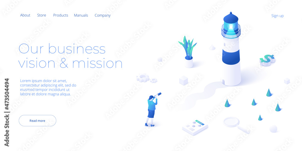 Business vision and mission vector illustration in isometric design ...