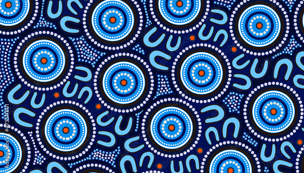 Aboriginal dot design blue background Stock Vector | Adobe Stock