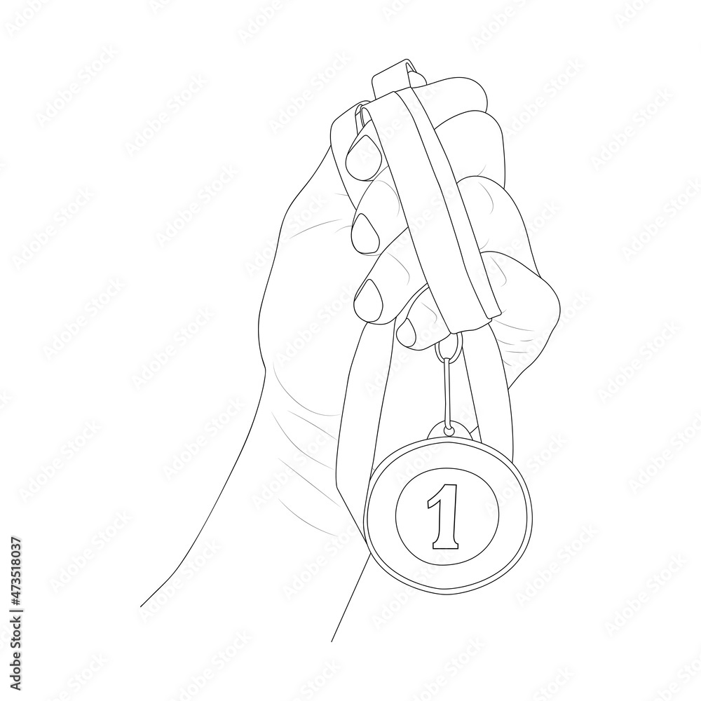 First place medal in hand vector sketch. Stock Vector | Adobe Stock