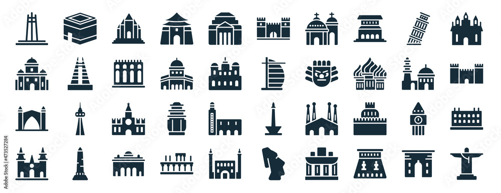 set of 40 filled monuments web icons in glyph style such as kaaba ...