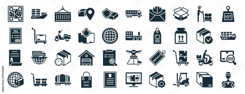 set of 40 filled delivery and logistics web icons in glyph style such ...