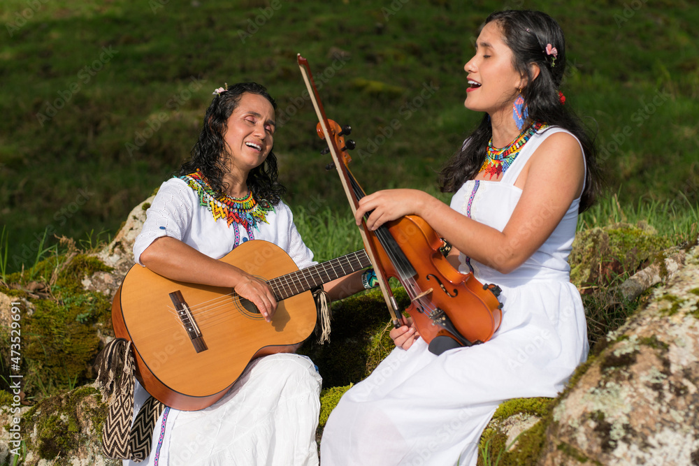 Freedom: Women playing instruments outdoors. music in nature. Cultural ...