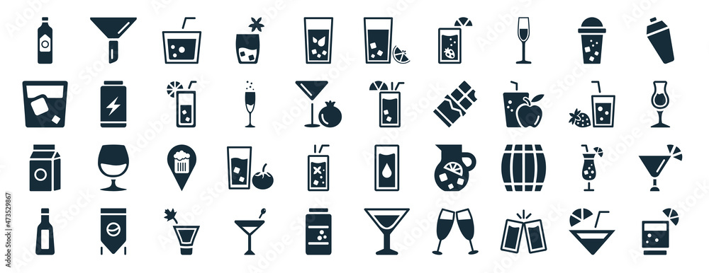 set of 40 filled drinks web icons in glyph style such as filtration ...