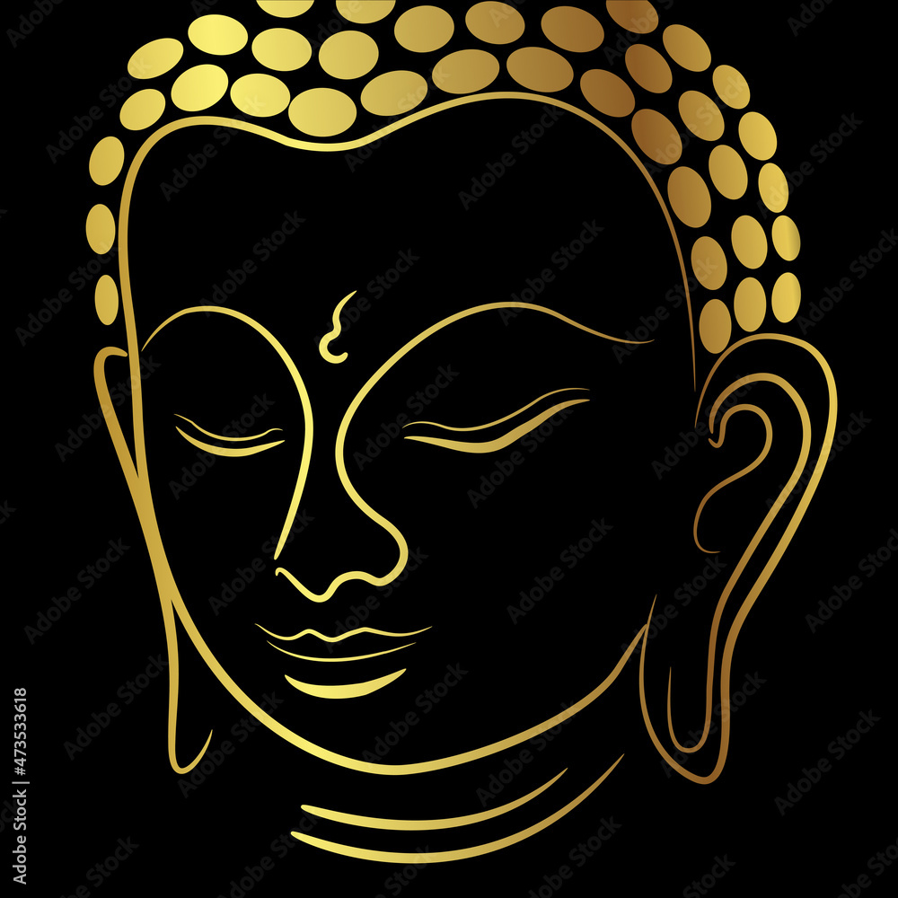 buddha with golden lineart brush isolate on black background Stock ...
