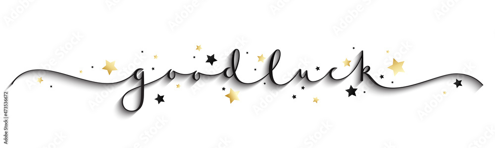 GOOD LUCK metallic gold and black vector brush calligraphy banner with ...