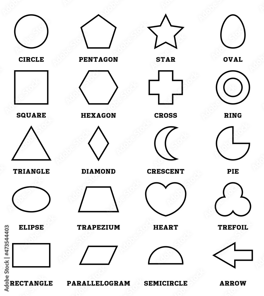2D outline shapes set with vocabulary in english with their name. clip ...