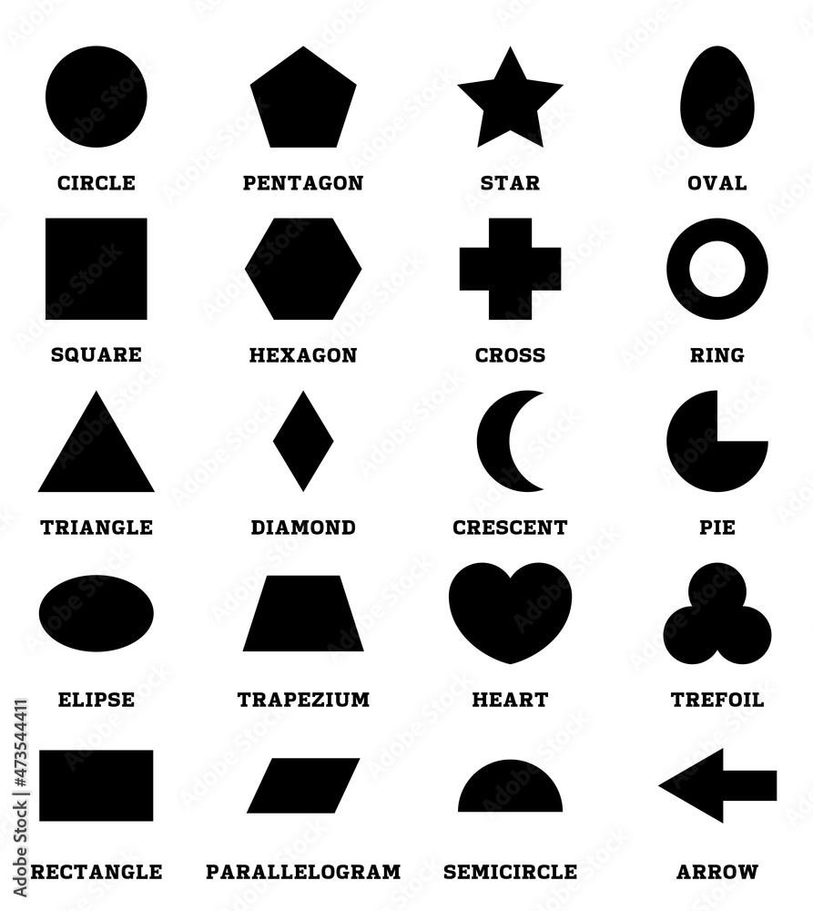 2D black shapes set with vocabulary in english with their name. clip ...