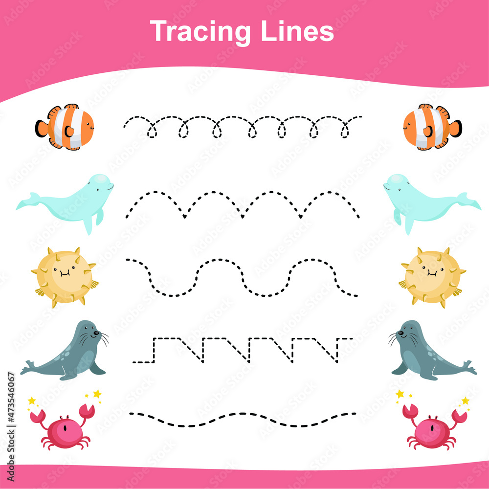 Tracing Lines Game Animals Edition. Educational worksheet. Worksheet ...