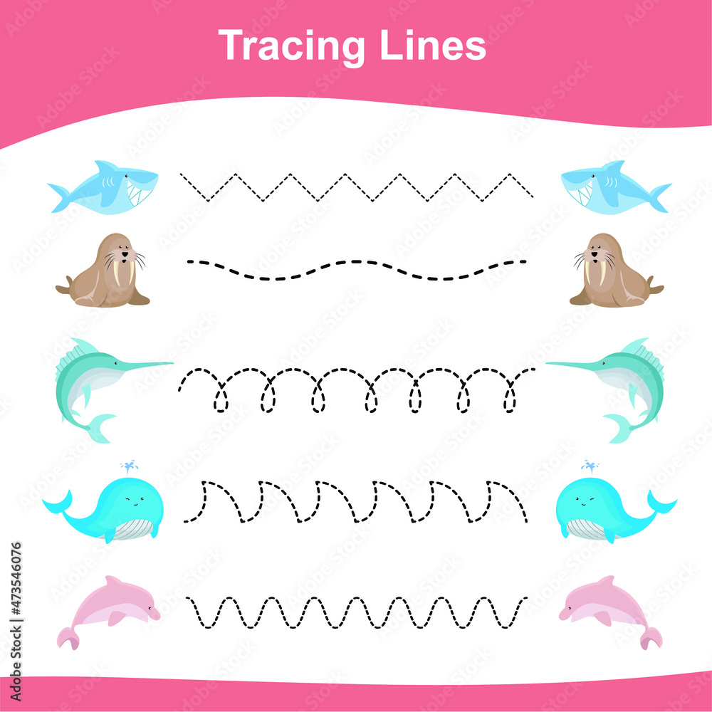 Tracing Lines Game Animals Edition. Educational worksheet. Worksheet ...