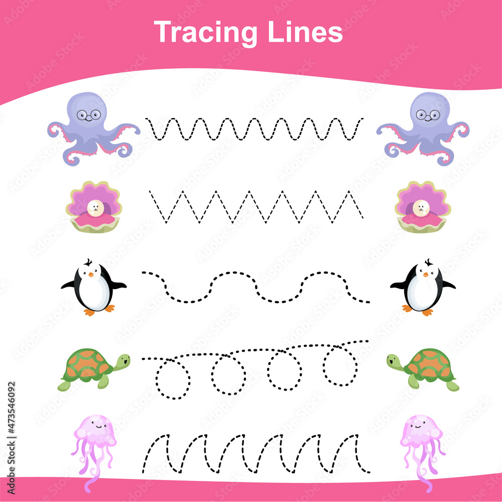Tracing Lines Game Animals Edition. Educational worksheet. Worksheet ...