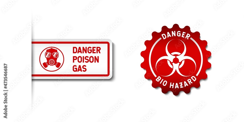 Gas Mask Sticker. Danger gas poison label, sign, or logo. On gradient ...
