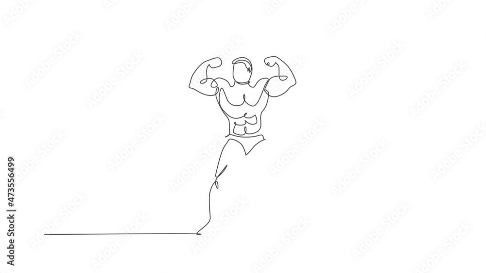 Animated self drawing of single continuous line draw young muscular ...
