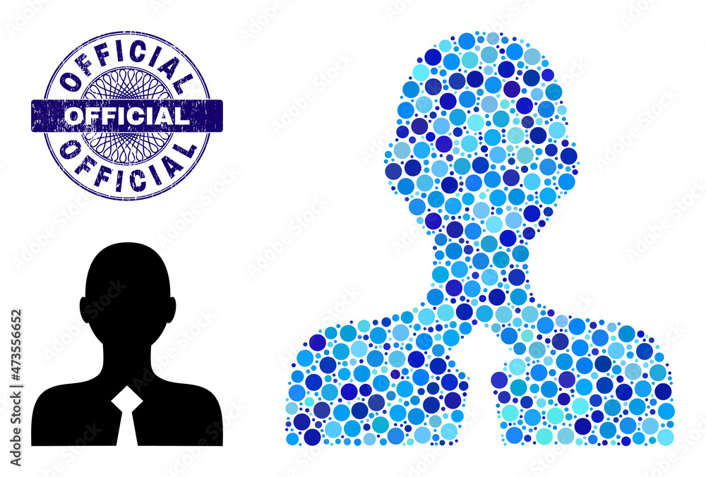 Circle mosaic official person icon and OFFICIAL round grunge stamp seal ...