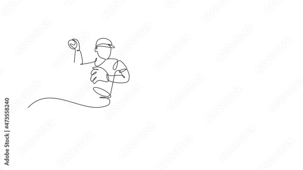 Animation of one line drawing of energetic man baseball pitcher train ...