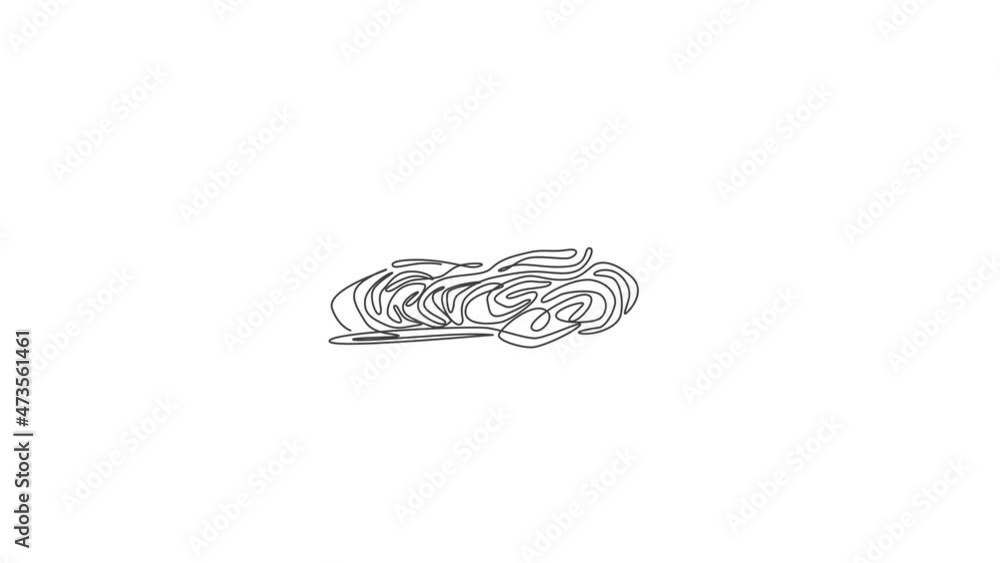 Animation of one line drawing fresh delicious Italian spaghetti logo ...