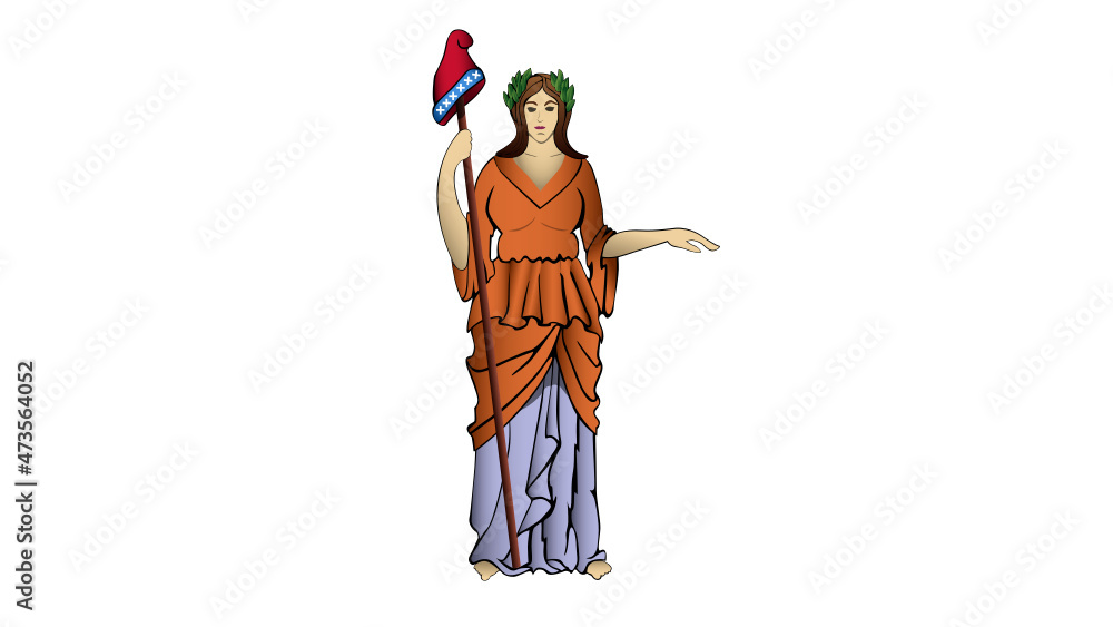 Vetor do Stock: Goddess Libertas posed wearing a laurel crown and ...