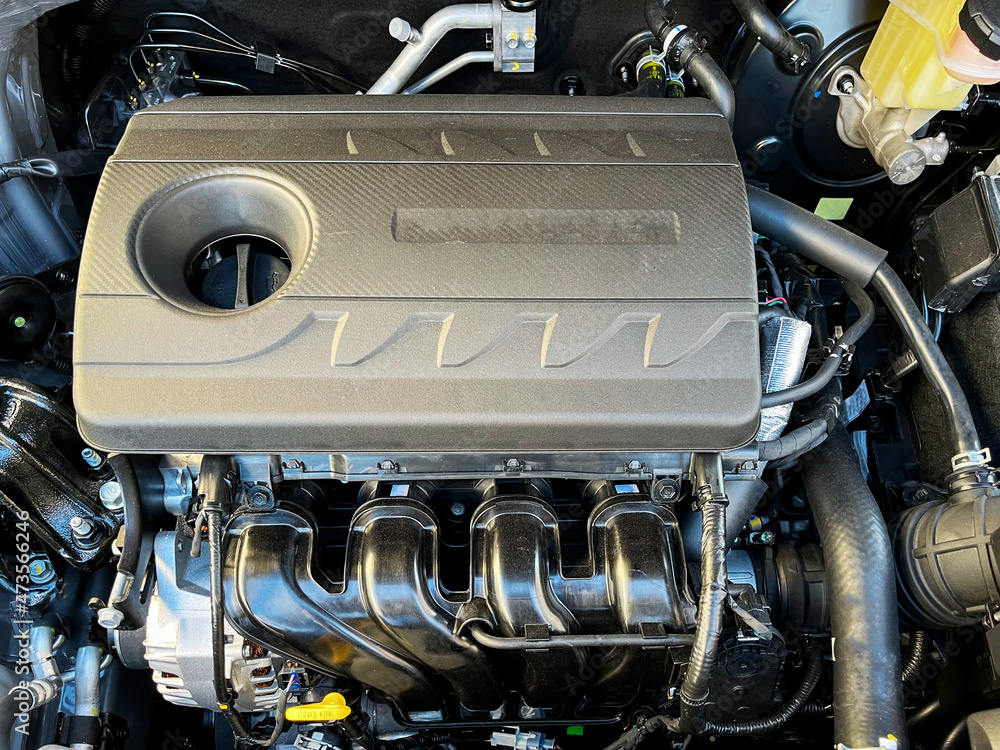 The engine compartment of the car, a view of the engine. Four-cylinder ...