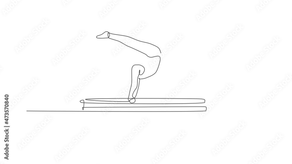 Animation of one single line drawing of young handsome gymnast man ...