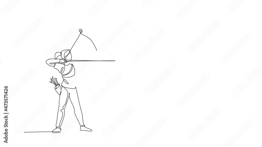 Animated self drawing of continuous line draw young professional archer ...