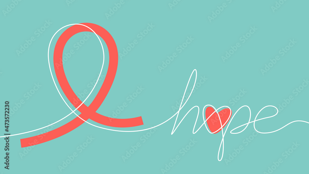 Red ribbon symbol and inscription hope line art. Vector stock ...