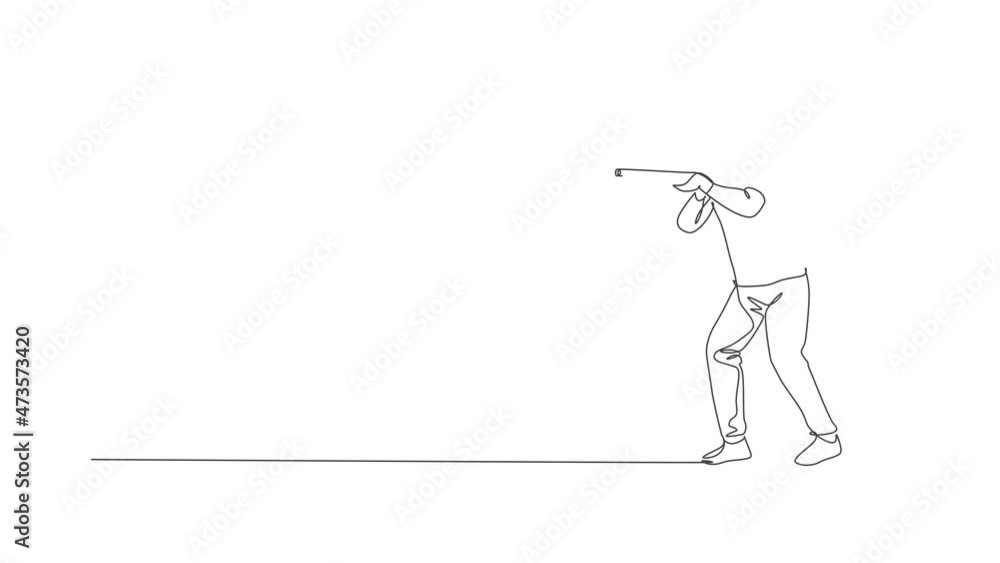 Animated self drawing of one continuous line draw young man on shooting ...