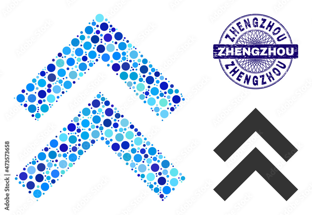 Round dot mosaic shift up icon and ZHENGZHOU round dirty stamp print ...