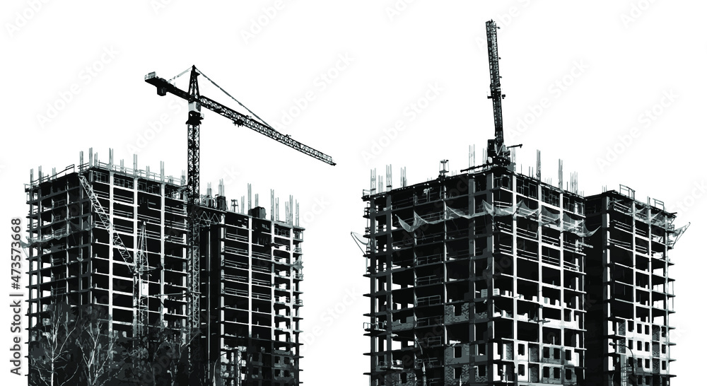 Construction of two monolithic multi-storey buildings isolated on a ...