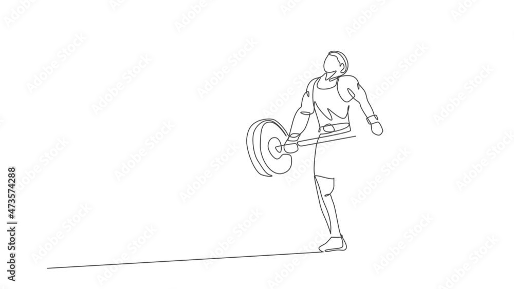 Animated self drawing of one continuous line draw bodybuilder man doing ...