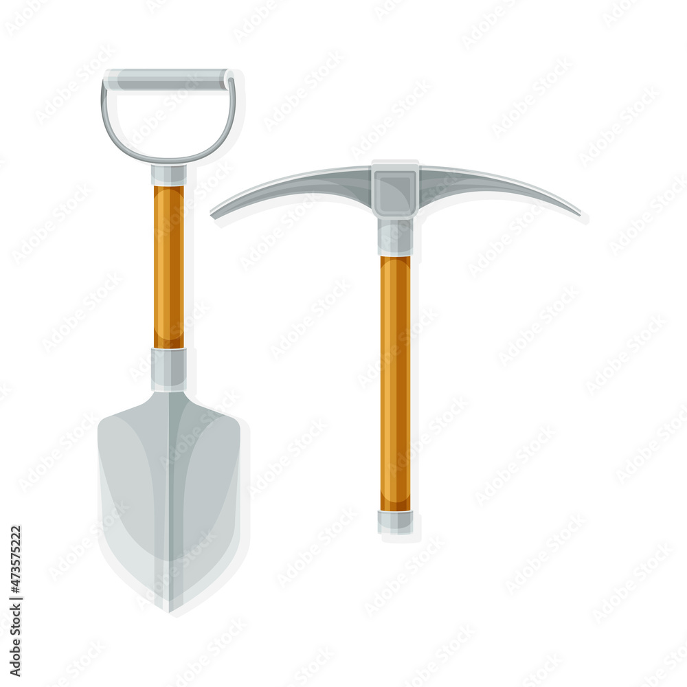 Archaeological excavation tools. Shovel and pickaxe vector illustration ...