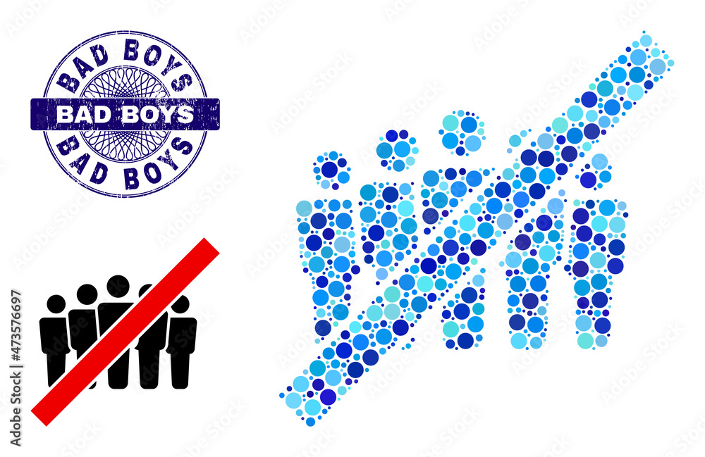 Round dot collage stop people crowd icon and BAD BOYS round scratched ...