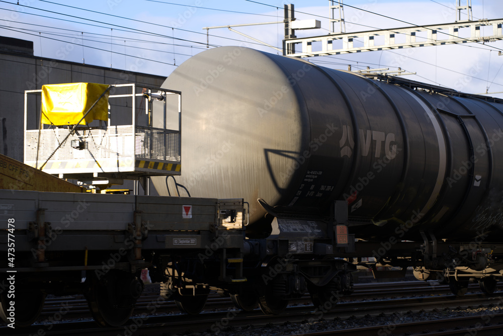 SBB cargo train passing railway station Zürich Altstetten on a cloudy ...