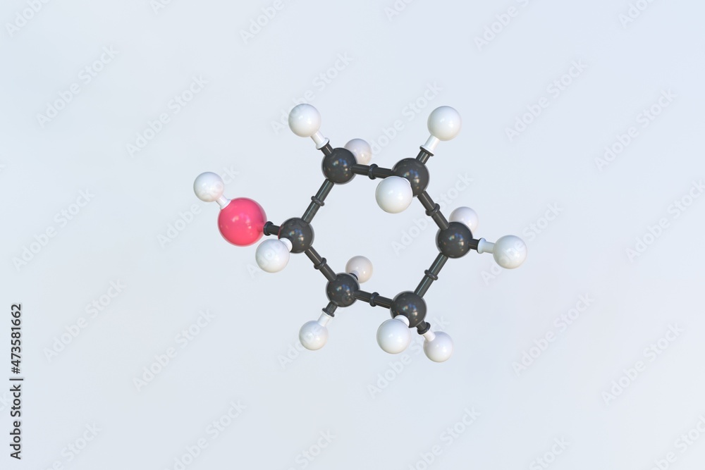 Cyclohexanol molecule, isolated molecular model. 3D rendering Stock ...