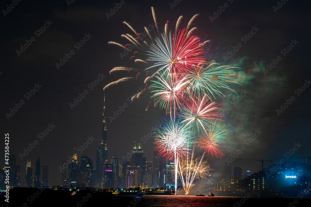 National Day celebration with fireworks Burj Al Arab Dubai, UAE Stock ...