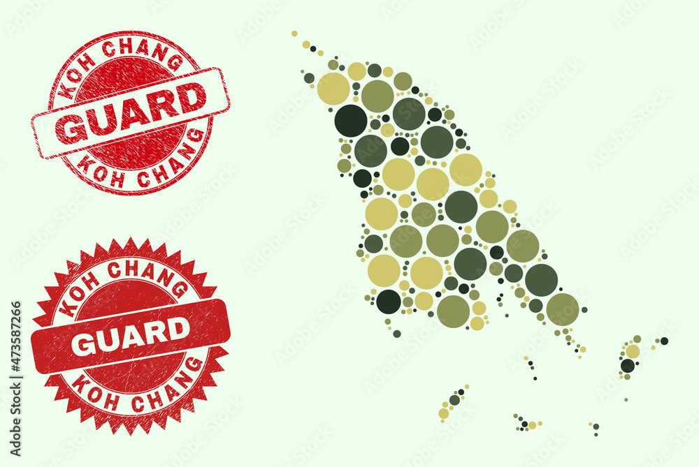 Vector circle elements mosaic Koh Chang map in camouflage hues, and ...