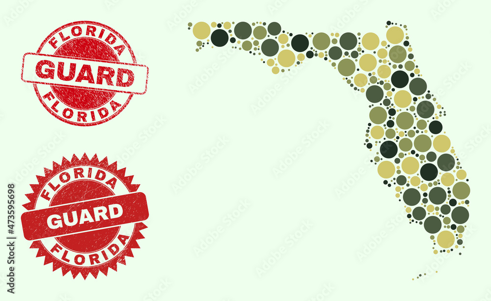 Vector spheric parts collage Florida State map in khaki colors, and ...